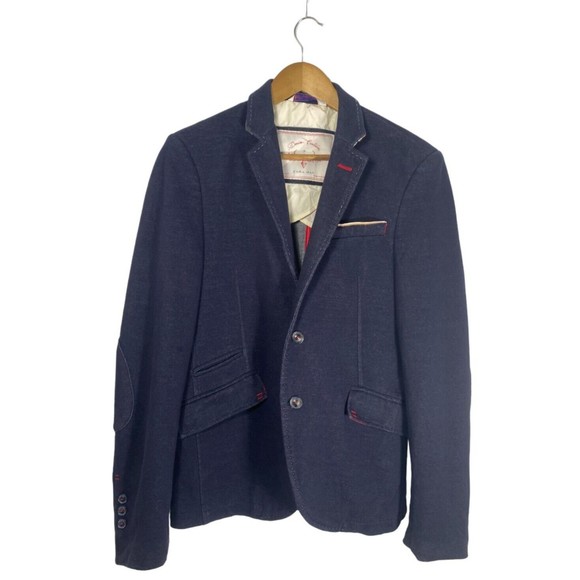 Zara | Suits & Blazers | Zara Man Denim Couture Mens Size 36 Blue Elbow ...